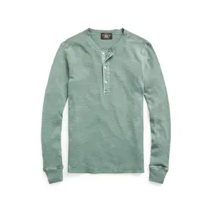 Ralph Lauren Waffle-Knit Henley Shirt Spring Green