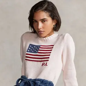 Ralph Lauren Pink Pony Flag Cotton Sweater Love Pink
