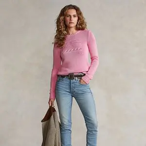 Ralph Lauren Pink Pony Flag Cotton Sweater Washed Pink