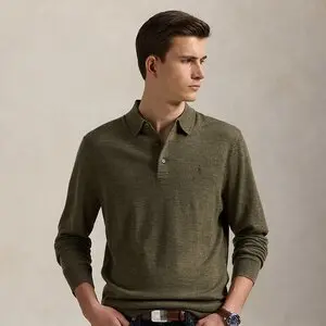 Ralph Lauren Washable Wool Polo-collar Sweater - Cargo Olive Heather