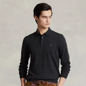 Ralph Lauren Washable Wool Polo-Collar Sweater Dark Granite