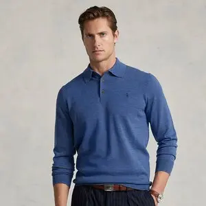 Ralph Lauren Washable Wool Polo-Collar Sweater Twilight Blue Heather