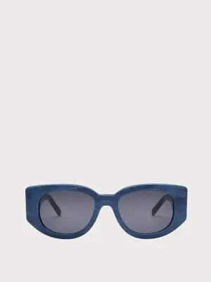 FERRAGAMO Ferragamo Oval Frame Sunglasses Blue Marble