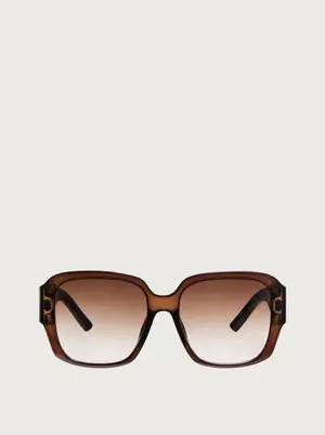FERRAGAMO Ferragamo Oval Frame Sunglasses Brown/gancini