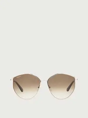 FERRAGAMO Ferragamo Oval Frame Sunglasses Gold/green