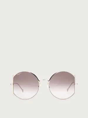 FERRAGAMO Ferragamo Oval Frame Sunglasses Rose Gold/grey Gradient