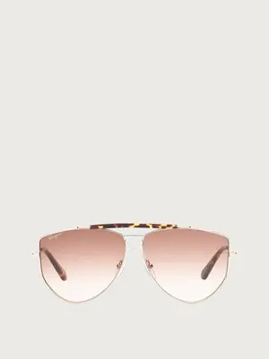 FERRAGAMO Ferragamo Oval Frame Sunglasses Yellow Gold/brown Gradient