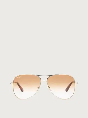 FERRAGAMO Ferragamo Oval Frame Sunglasses Yellow Gold/caramel