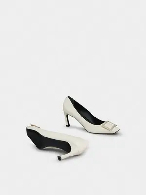 ROGER VIVIER Trompette Pumps In Leather With Iconic Buckle - Off White