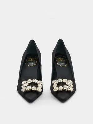 ROGER VIVIER Efflorescence Satin Pumps With Crystal Buckle - Black