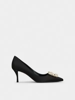 ROGER VIVIER Efflorescence Satin Pumps With Crystal Buckle - Black