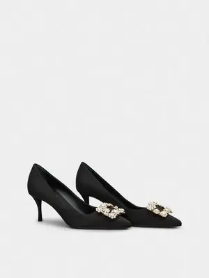 ROGER VIVIER Efflorescence Satin Pumps With Crystal Buckle - Black