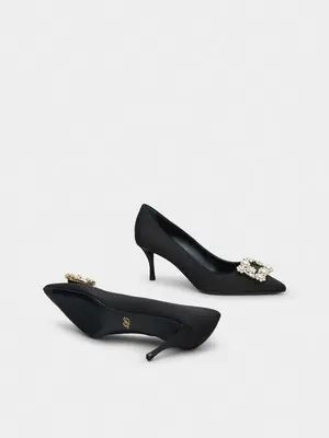 ROGER VIVIER Efflorescence Satin Pumps With Crystal Buckle - Black