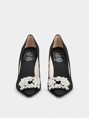 ROGER VIVIER Efflorescence Satin Pumps With Crystal Flower Buckle