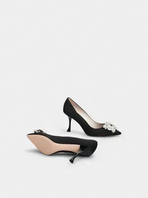 ROGER VIVIER Efflorescence Satin Pumps With Crystal Flower Buckle