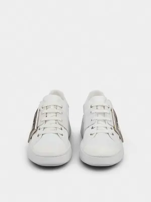 ROGER VIVIER Viv' Skate Sneakers In Leather With Metal Buckle - White