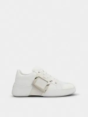 ROGER VIVIER Viv' Skate Sneakers In Leather With Metal Buckle - White