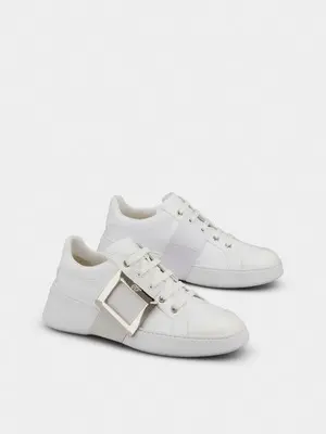ROGER VIVIER Viv' Skate Sneakers In Leather With Metal Buckle - White