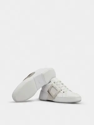 ROGER VIVIER Viv' Skate Sneakers In Leather With Metal Buckle - White