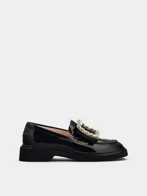 ROGER VIVIER Viv' Rangers Loafers In Patent Leather With Crystal Buckle - Black
