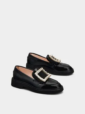 ROGER VIVIER Viv' Rangers Loafers In Patent Leather With Crystal Buckle - Black