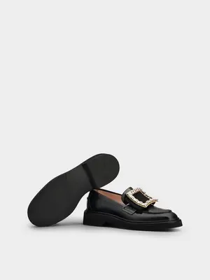 ROGER VIVIER Viv' Rangers Loafers In Patent Leather With Crystal Buckle - Black