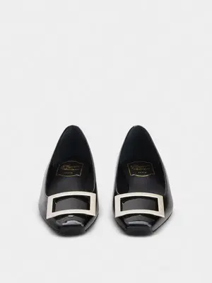 ROGER VIVIER Trompette Ballerinas In Patent Leather With Metal Buckle - Black