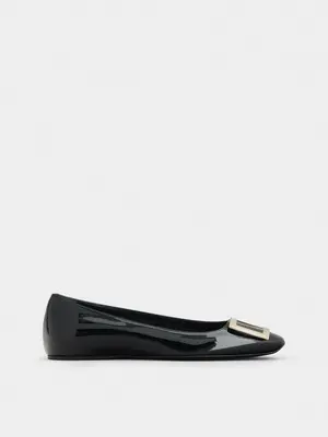 ROGER VIVIER Trompette Ballerinas In Patent Leather With Metal Buckle - Black
