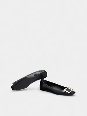 ROGER VIVIER Trompette Ballerinas In Patent Leather With Metal Buckle - Black