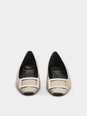 ROGER VIVIER Trompette Ballerinas In Leather With Metal Buckle - Beige