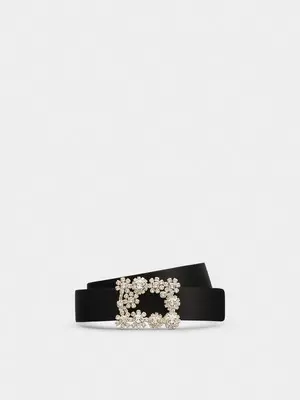 ROGER VIVIER Efflorescence Belt In Satin With Crystal Embellishments - Black