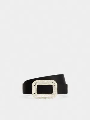 ROGER VIVIER Pilgrim Belt In Satin With Crystal Buckle - Black