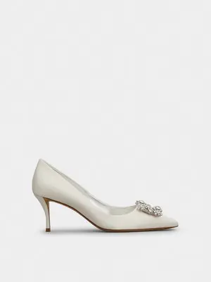 ROGER VIVIER Efflorescence Satin Pumps With Crystal Buckle - Off White