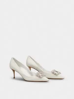 ROGER VIVIER Efflorescence Satin Pumps With Crystal Buckle - Off White