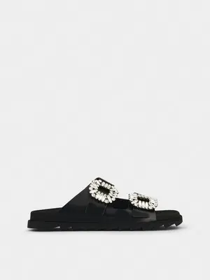 ROGER VIVIER Slidy Viv Leather Mules With Crystal Buckles - Black