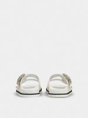 ROGER VIVIER Slidy Viv Mules In Leather With Crystal Buckles - Off White