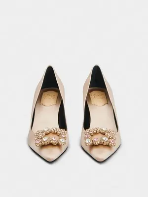 ROGER VIVIER Efflorescence Satin Pumps With Crystal Buckle - Pink