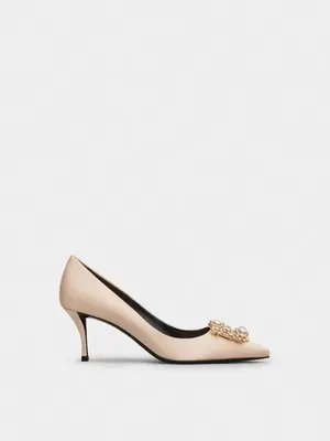 ROGER VIVIER Efflorescence Satin Pumps With Crystal Buckle - Pink