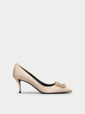 ROGER VIVIER Efflorescence Satin Pumps With Crystal Buckle - Pink