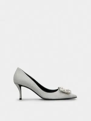 ROGER VIVIER Efflorescence Glitter Pumps With Crystal Buckle - Silver