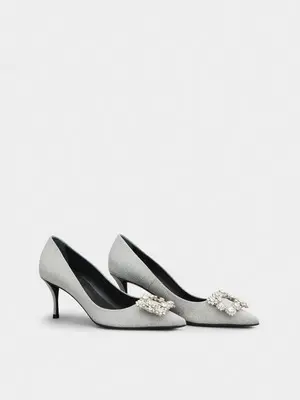 ROGER VIVIER Efflorescence Glitter Pumps With Crystal Buckle - Silver