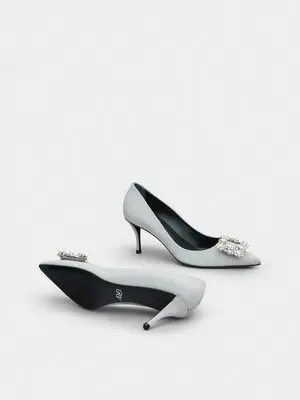 ROGER VIVIER Efflorescence Glitter Pumps With Crystal Buckle - Silver