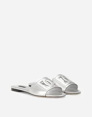 Dolce & Gabbana Nappa Mordore Dg Millennials Logo Slides - Silver