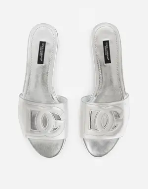 Dolce & Gabbana Nappa Mordore Dg Millennials Logo Slides - Silver
