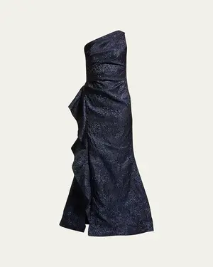 Rickie Freeman For Teri Jon One-shoulder Jacquard Gown - Black / Blue