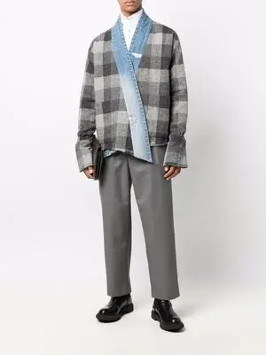 GREG LAUREN Denim-trim Checked Shacket - Grey