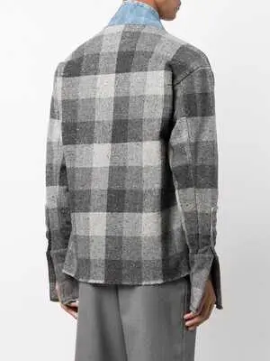 GREG LAUREN Denim-trim Checked Shacket - Grey