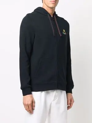 Loro Piana Embroidered-Logo Zip-Up Hoodie - Blue | Editorialist