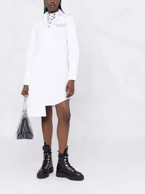 Off-White Popeline Asymmetric Shirt Dress - Black
