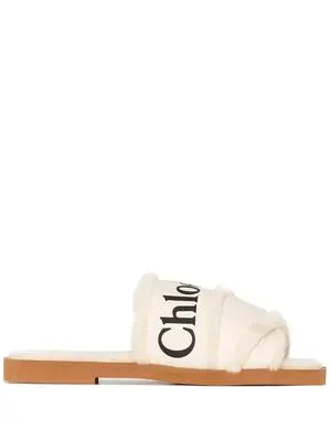 Chloé Woody Logo-tape Flat Sandals - White